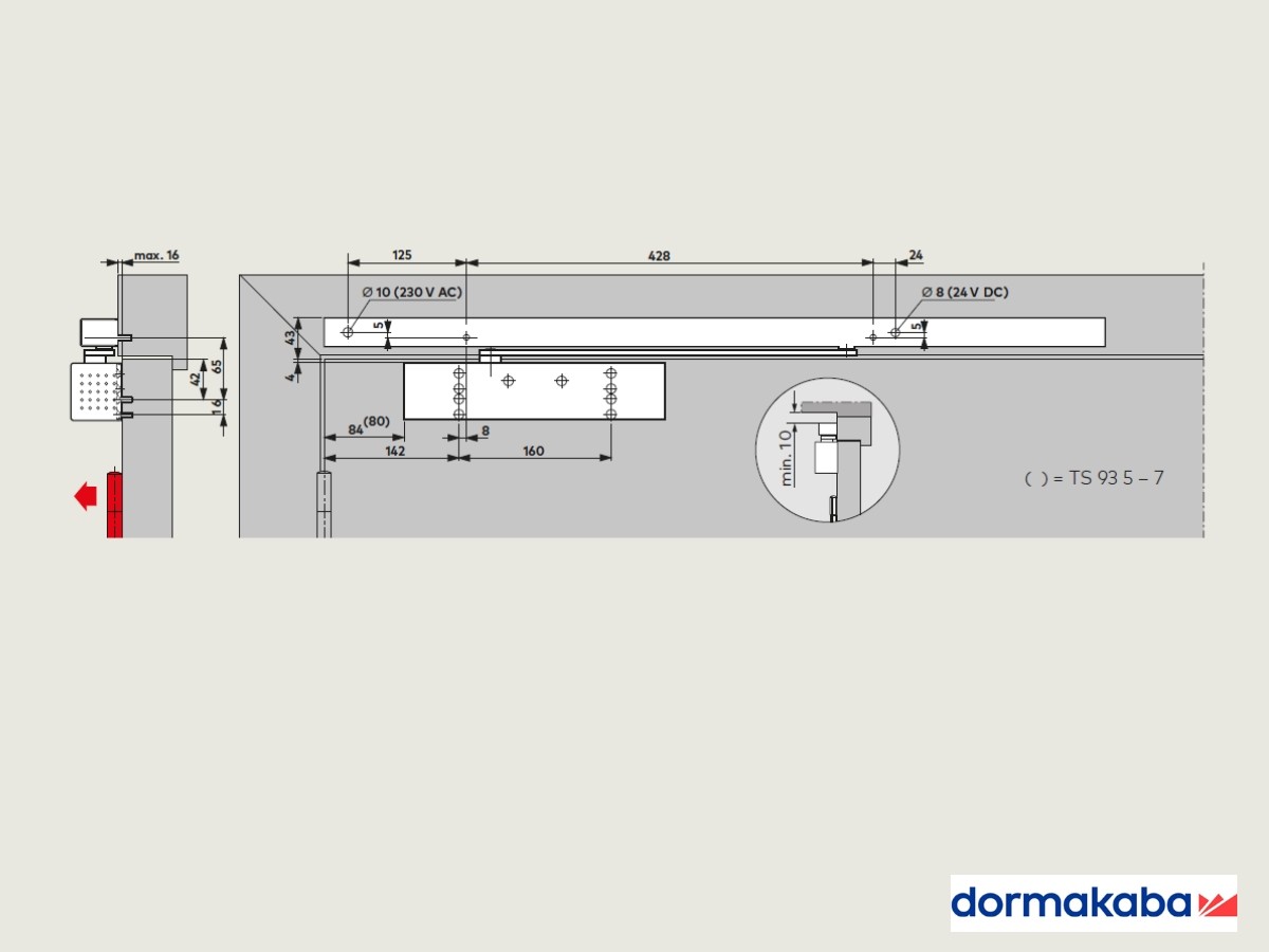 Dorma G-EMR Gleitschiene mit Feststellung (80°-120°) und integriertem ...