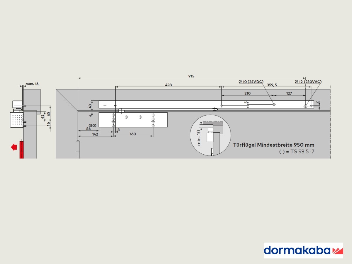 Dorma G-EMR Gleitschiene mit Feststellung (80°-140°) und integriertem ...